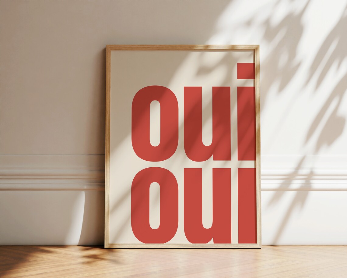 Oui Oui Red Typography Print | French Retro Wall Art (digital Download ...