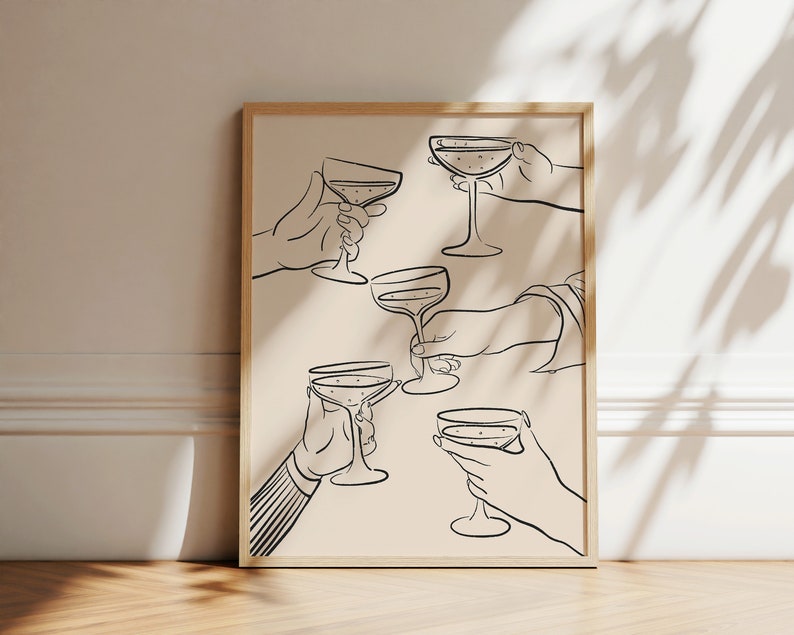 Cheers Print Cocktail Bar Cart Print Bar Cart Wall Decor Cheers Poster Champagne Wall Art ...