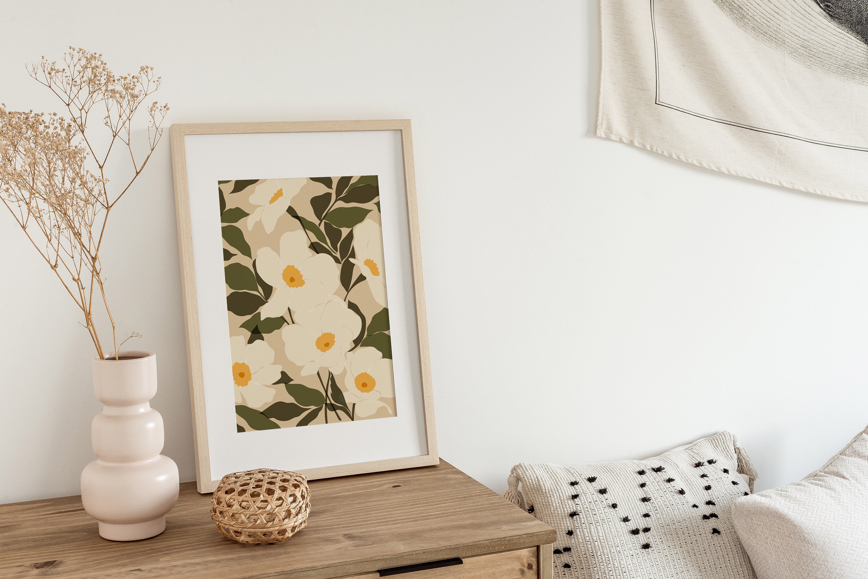 White Roses Abstract Art Print | Botanical Illustration (instant ...