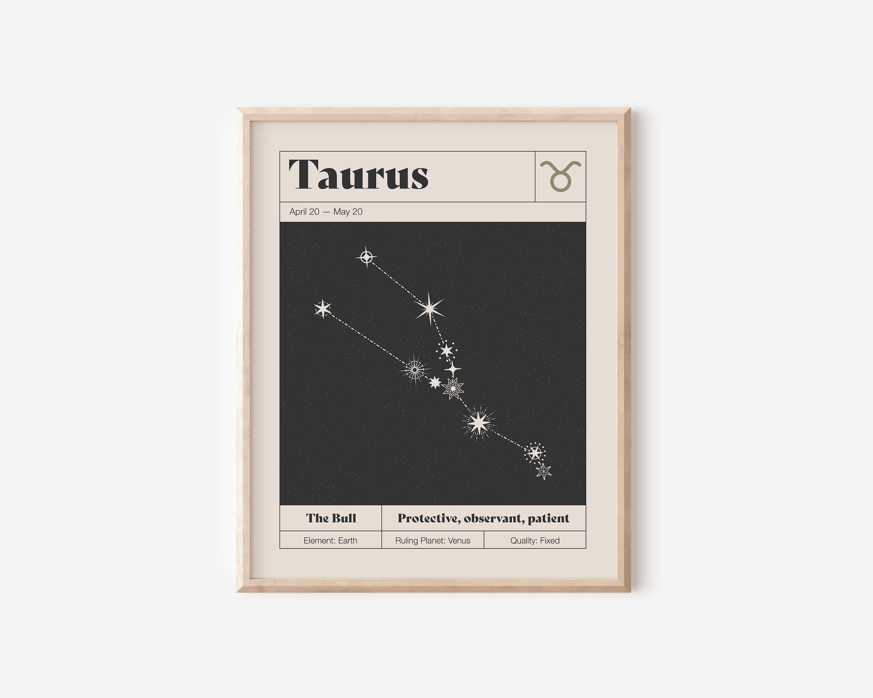 Taurus Star Constellation Art Print Zodiac Constellation Wall Art ...