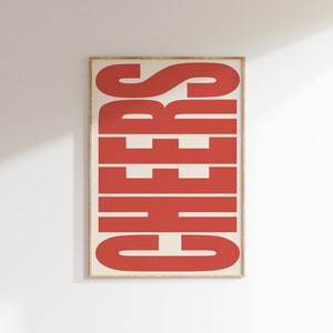 Cheers Print | Typography Poster | Trendy Wall Art | Retro Poster | Red ...