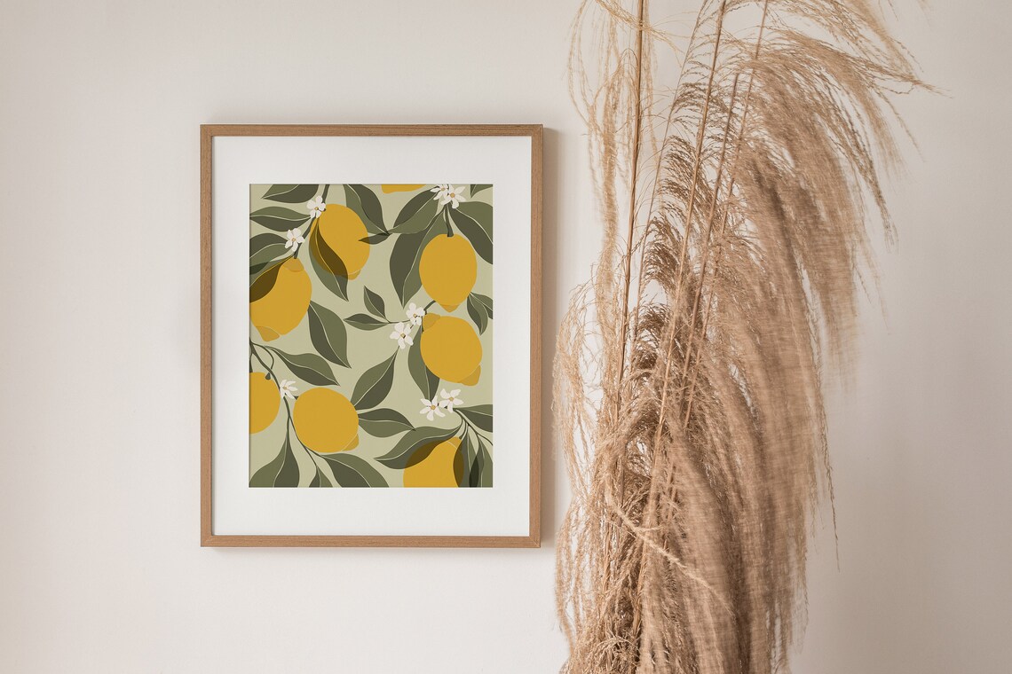 Lemons Print Abstract Wall Art Botanical Poster Lemon - Etsy