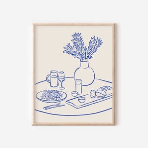 Table Setting Ink Drawing | Restaurant Art Print | Girl Dinner | Line ...