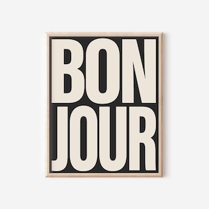 Bonjour Typography Print | Retro French Wall Art (digital Download) - Etsy