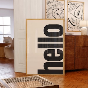 Hello Print Typography Poster Trendy Wall Art Retro Type Poster Neutral ...