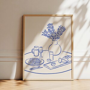 Table Setting Ink Drawing | Restaurant Art Print | Girl Dinner | Line ...