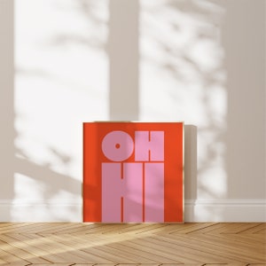 OH HI Typography Print | Modern Pink on Red Poster (digital Download ...