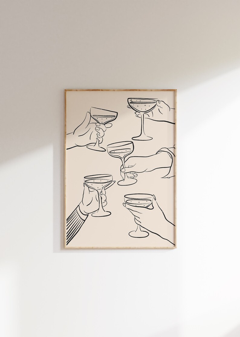 Cheers Print Cocktail Bar Cart Print Bar Cart Wall Decor Cheers Poster Champagne Wall Art ...