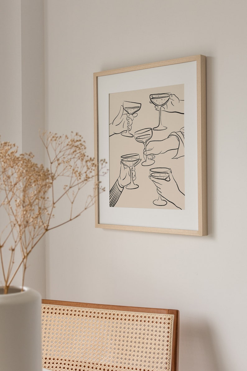 Cheers Print Cocktail Bar Cart Print Bar Cart Wall Decor Cheers Poster Champagne Wall Art ...