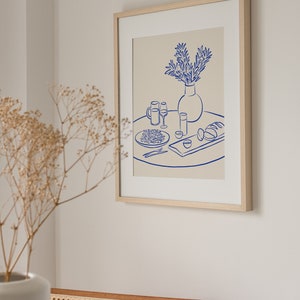 Table Setting Ink Drawing | Restaurant Art Print | Girl Dinner | Line ...