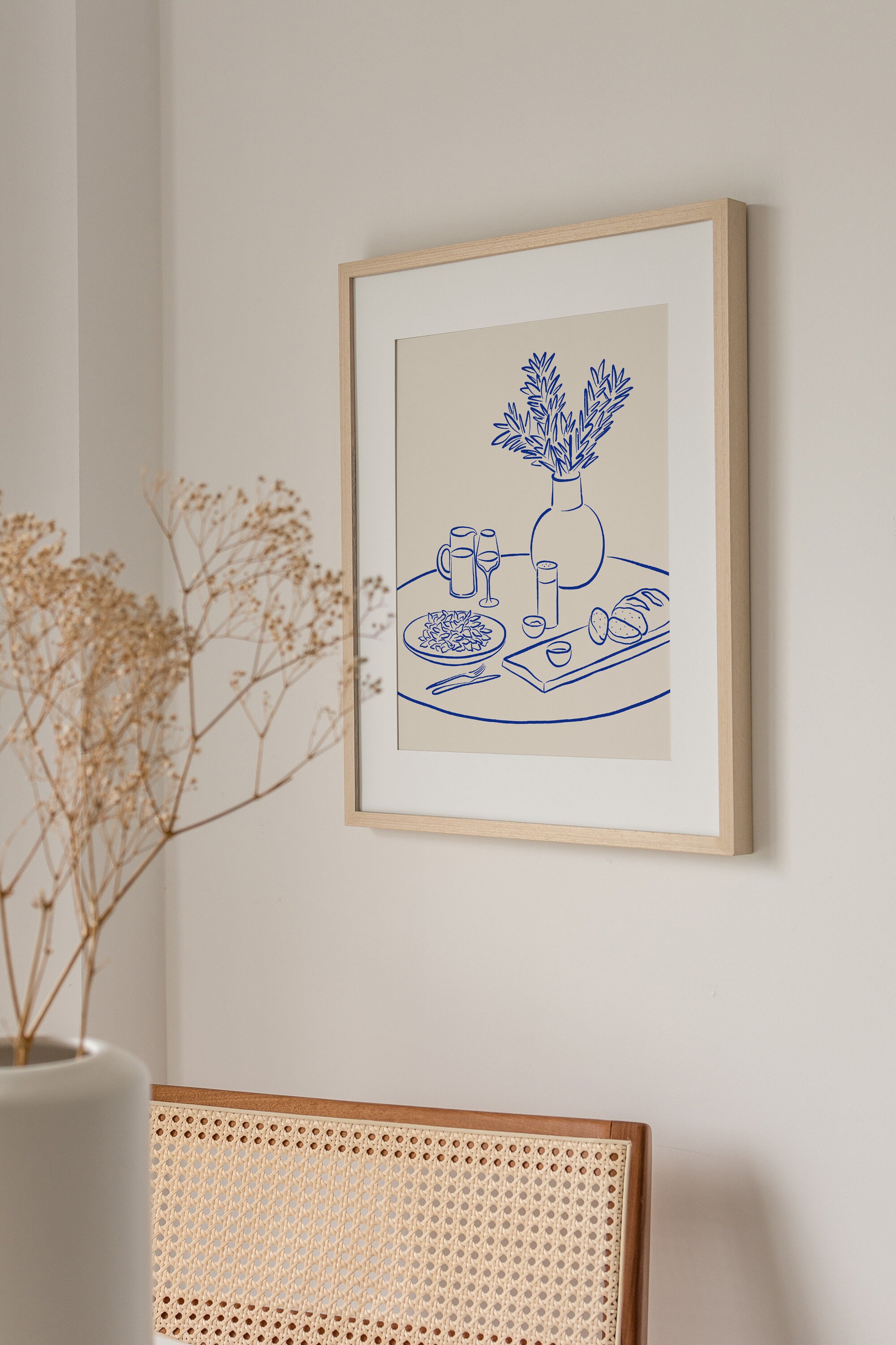 Table Setting Ink Drawing Restaurant Art Print Girl Dinner Line Art ...