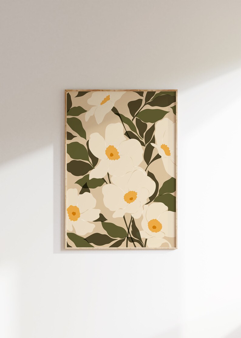White Roses Abstract Art Print | Botanical Illustration (instant ...