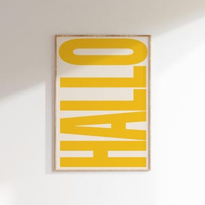 Hallo Yellow Typography Print | Retro German/dutch Poster (digital ...