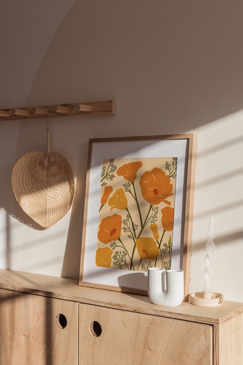 Orange California Poppy Art Print | Abstract Floral Illustration ...