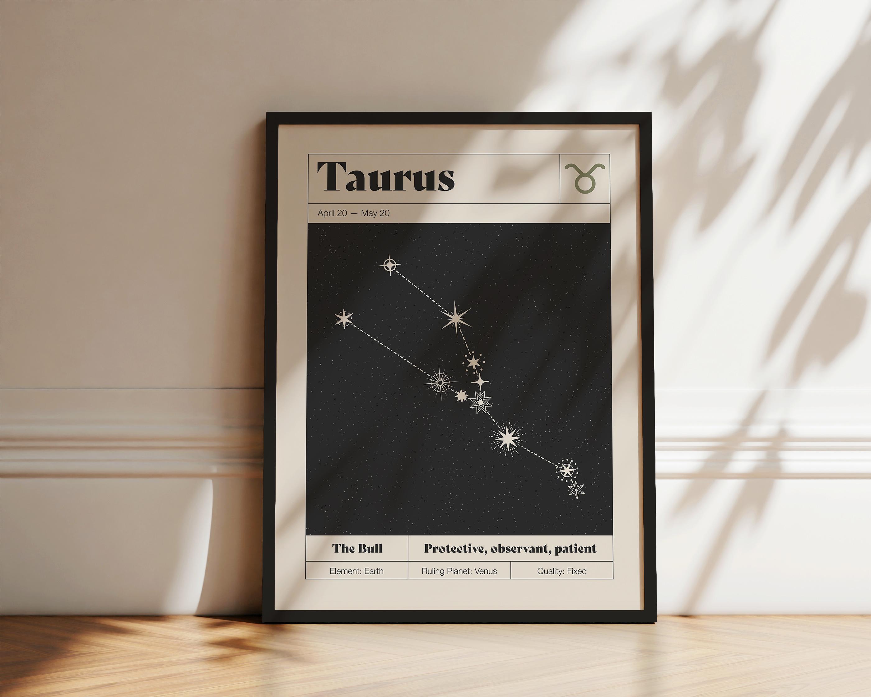 Taurus Star Constellation Art Print | Zodiac Astrology Poster (instant ...
