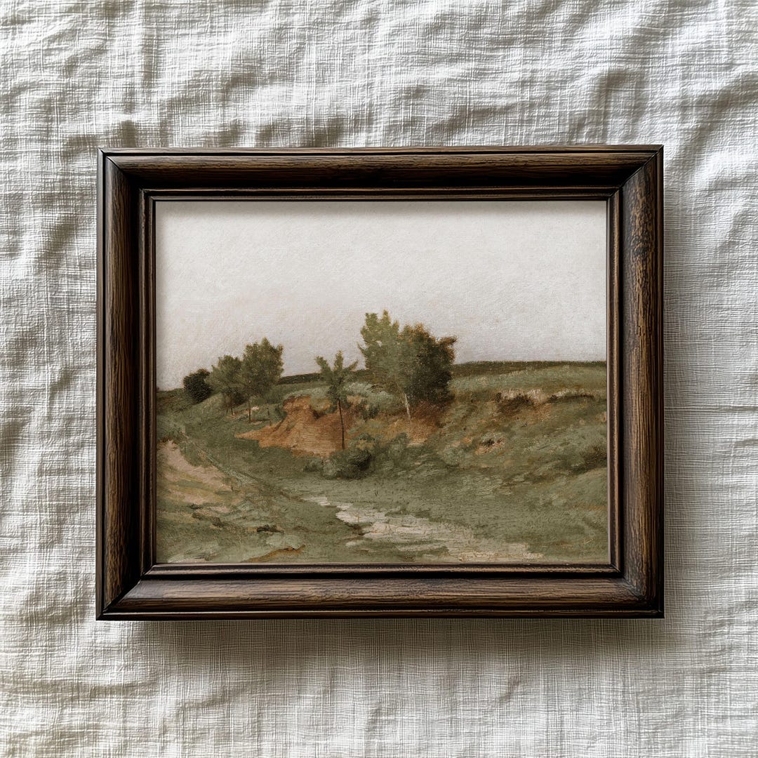 Rustic Countryside Landscape Painting | Vintage Meadow Wall Art ...