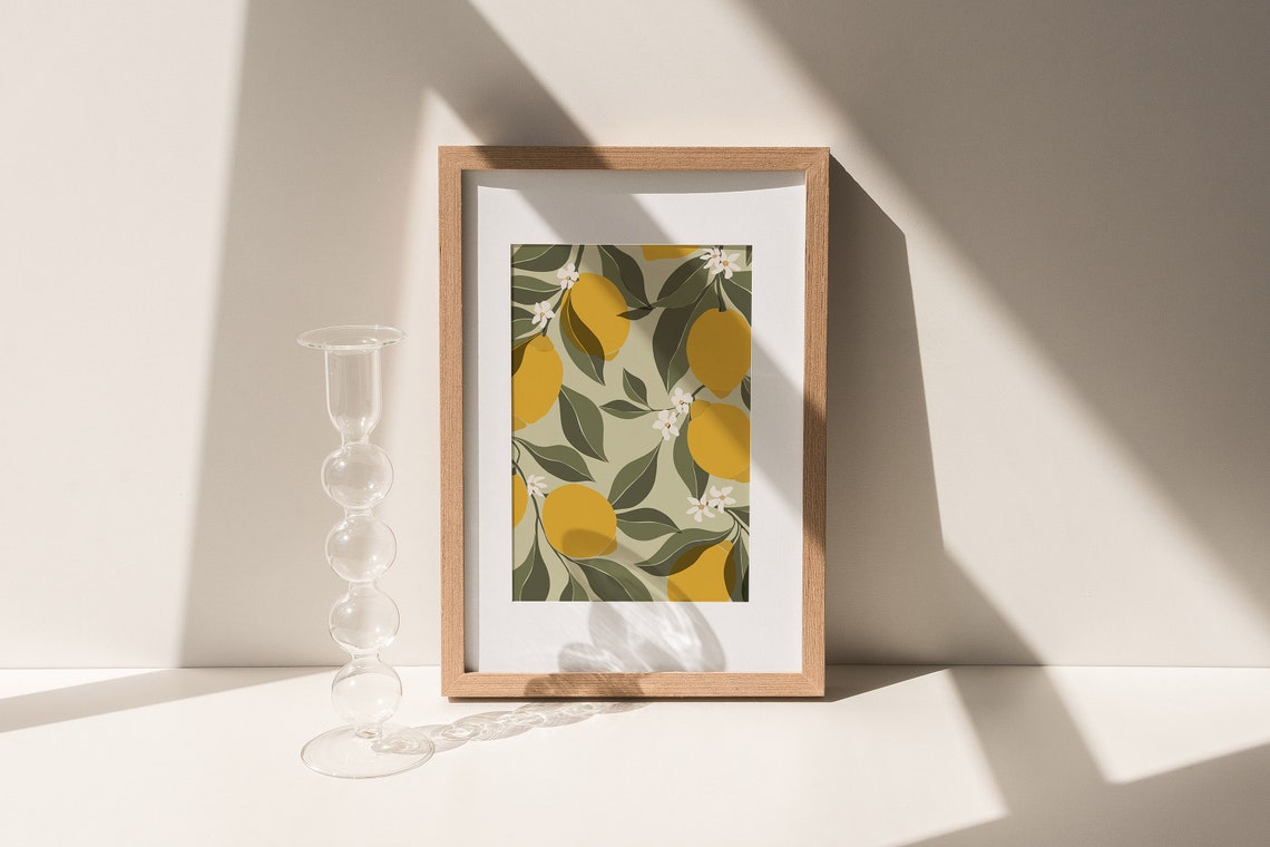 Lemons Print Abstract Wall Art Botanical Poster Lemon - Etsy