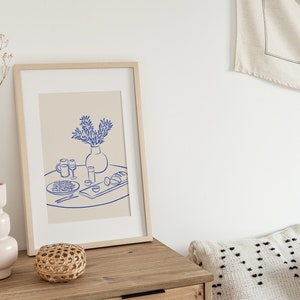 Table Setting Ink Drawing | Restaurant Art Print | Girl Dinner | Line ...