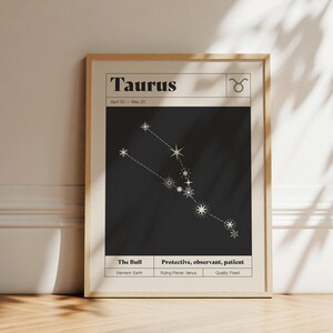 Taurus Star Constellation Art Print | Zodiac Constellation Wall Art ...