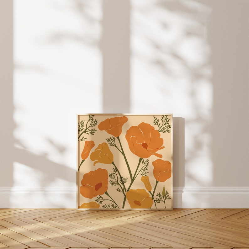 Orange California Poppy Art Print | Abstract Floral Illustration ...
