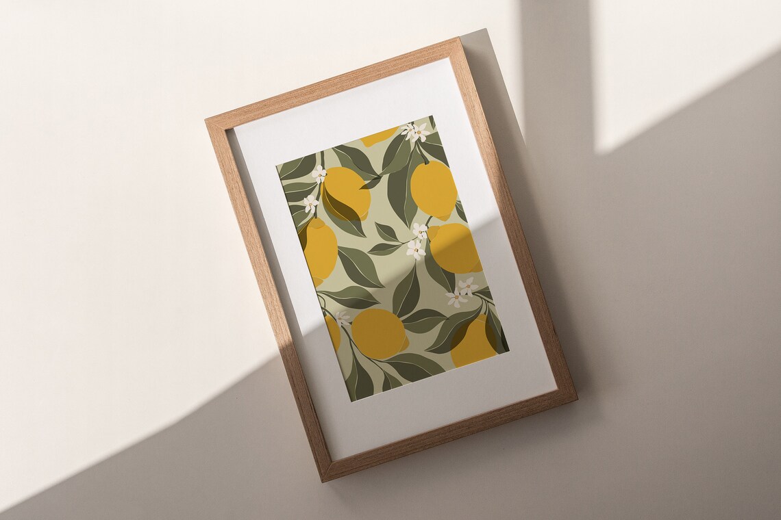 Lemons Print Abstract Wall Art Botanical Poster Lemon - Etsy