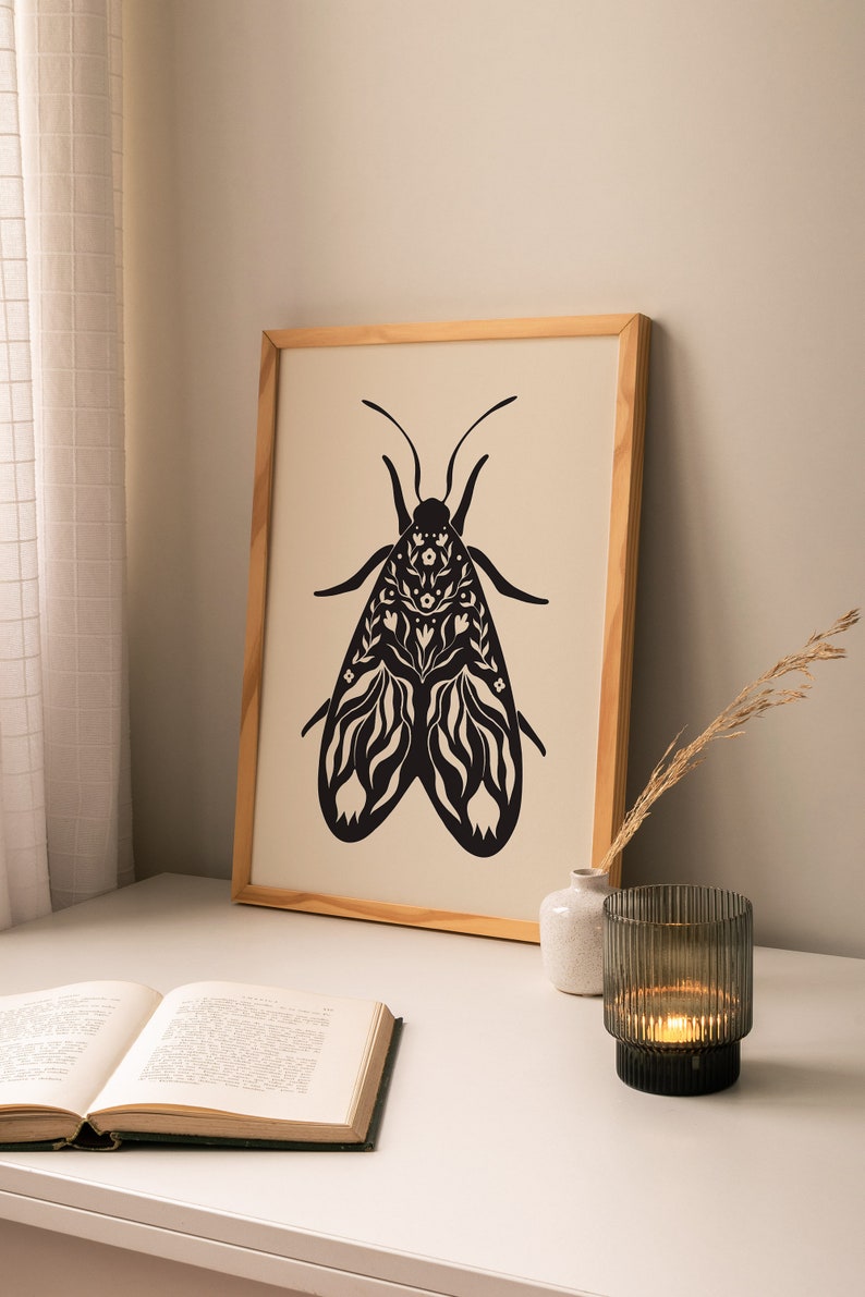 Folk Art Moth Cottagecore Decor Scandinavian Folk Art Floral ...