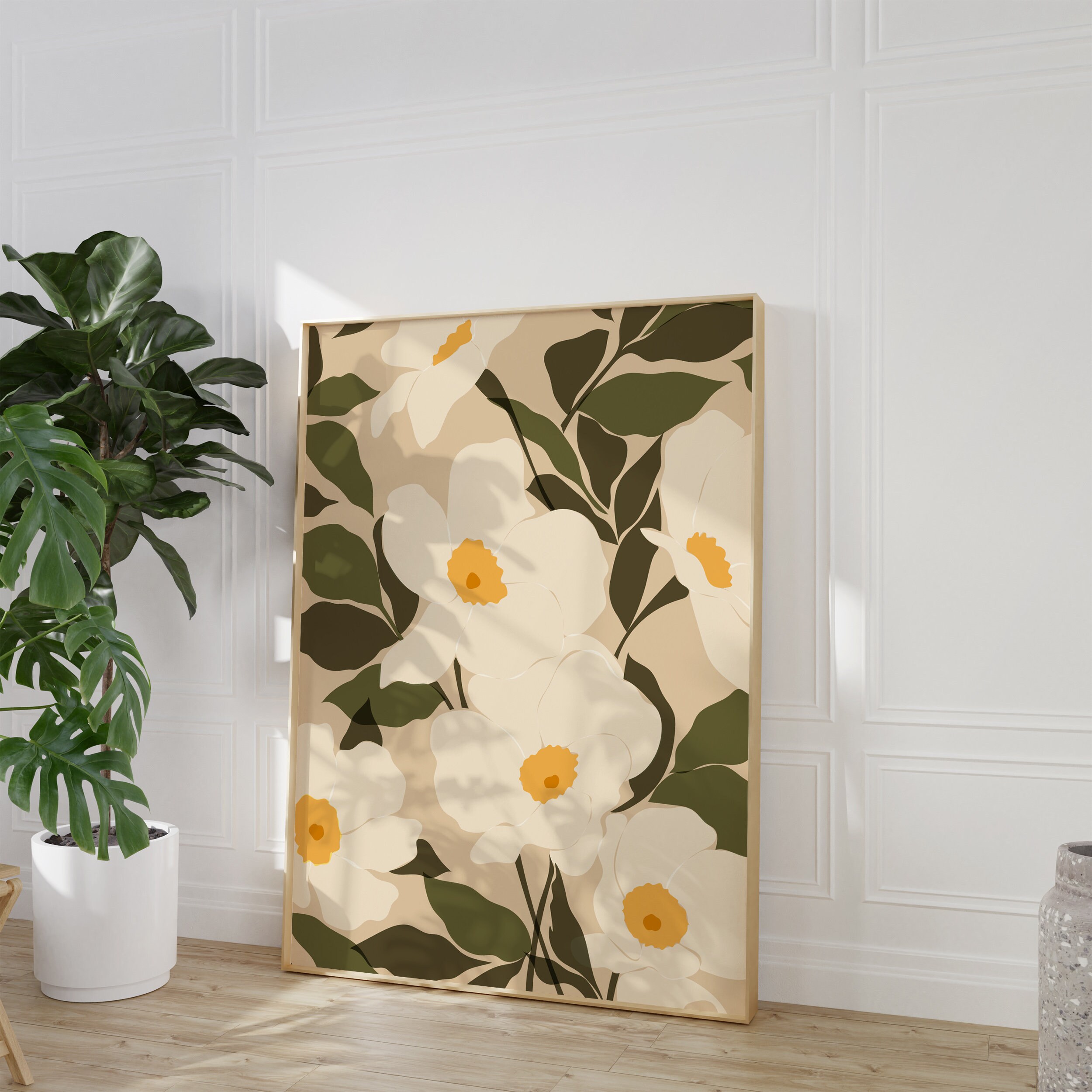 White Roses Abstract Art Print | Botanical Illustration (instant ...