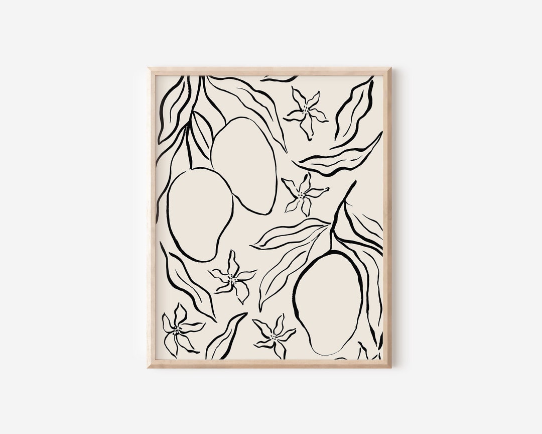 Mangoes Art Print | Botanical Ink Drawing | Tropical Kitchen Print ...