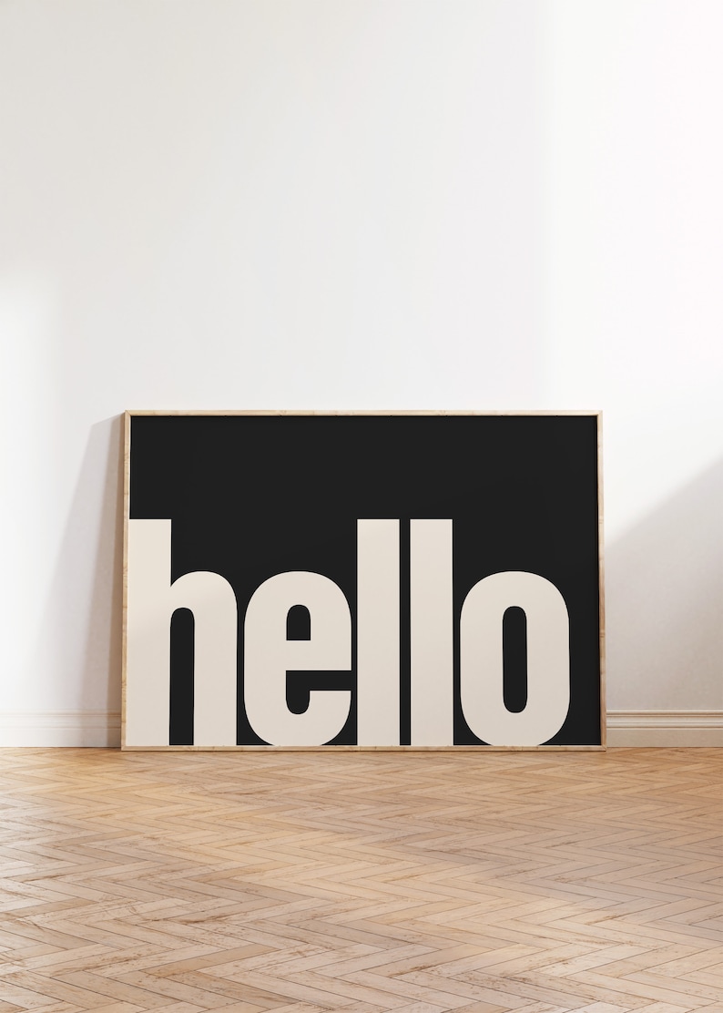 Hello Print Typography Poster Trendy Wall Art Retro Type Poster Neutral ...