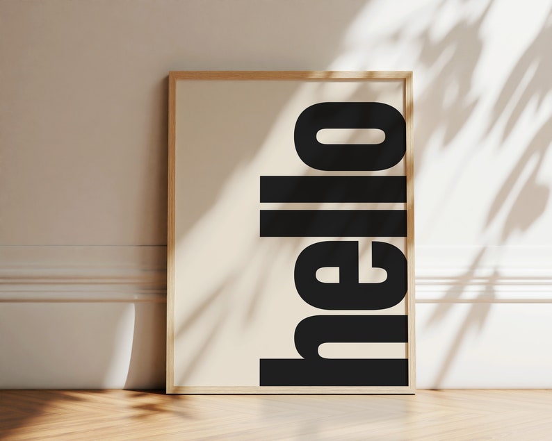 Hello Print Typography Poster Trendy Wall Art Retro Type Poster Neutral ...