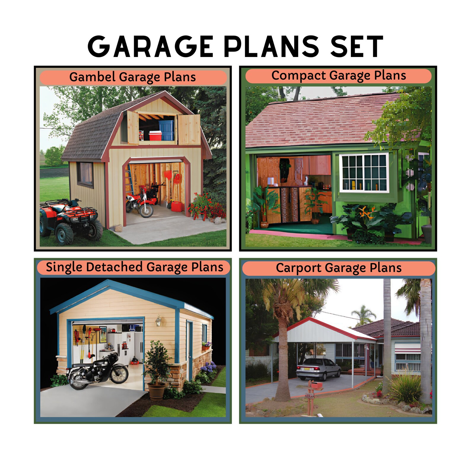 Modern DIY Garage Shed House Set Plans, Home Building Blueprints for ...