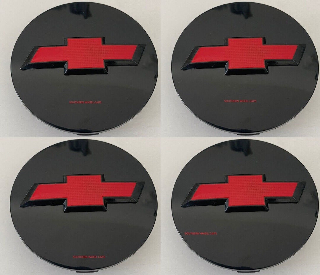 4 Gloss Black Wheel Rim Center Hub Caps RED Logo for Silverado Suburban ...