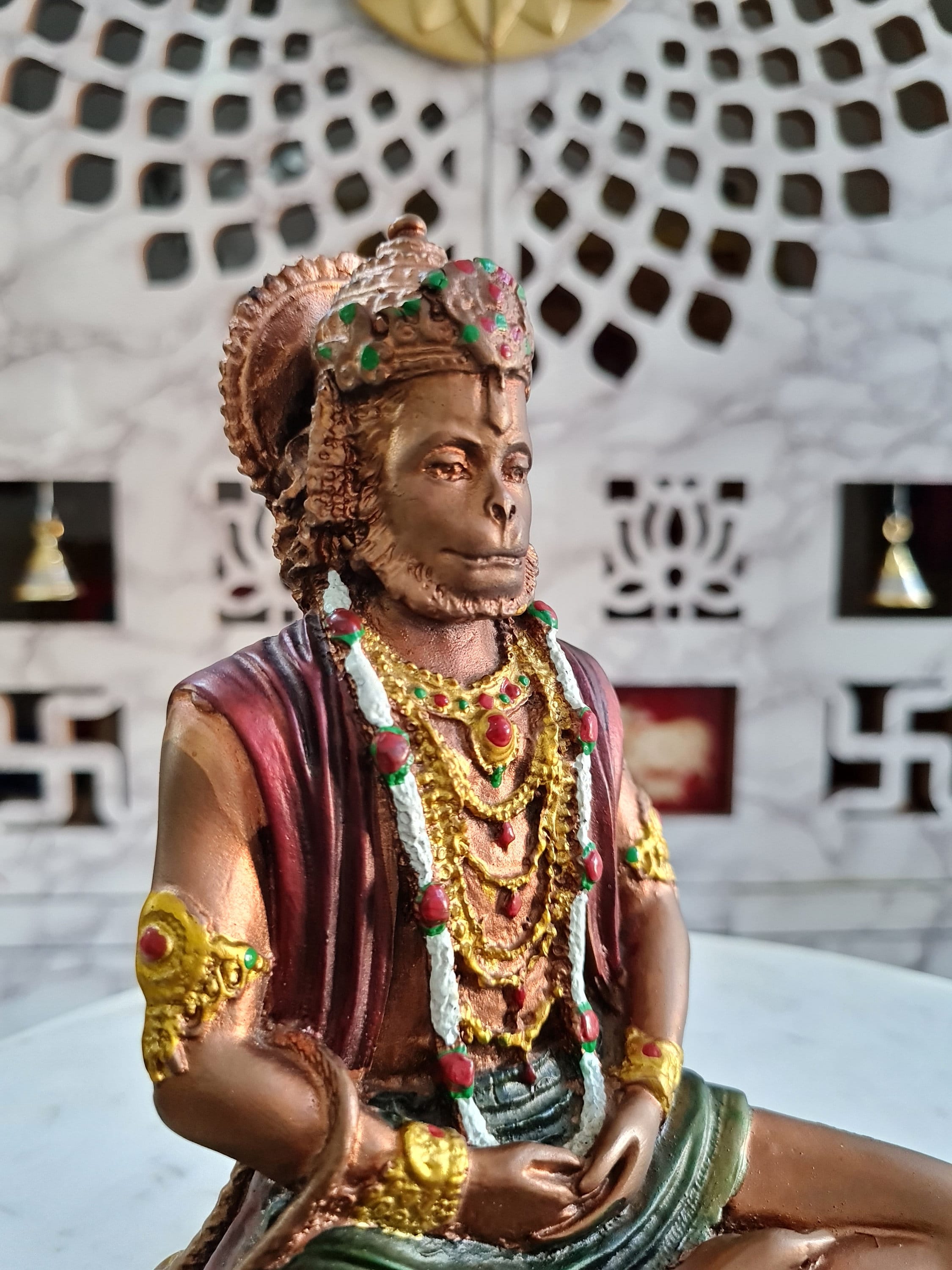 Lord Hanuman Sitting Religious Hindu Statue With Gada, Indian Bahubali ...