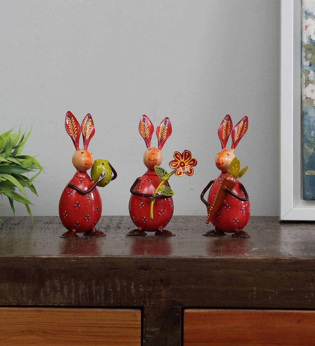 Metal Figurine for Home Decor Set of 3 Metal Rabbit Showpiece for Home ...