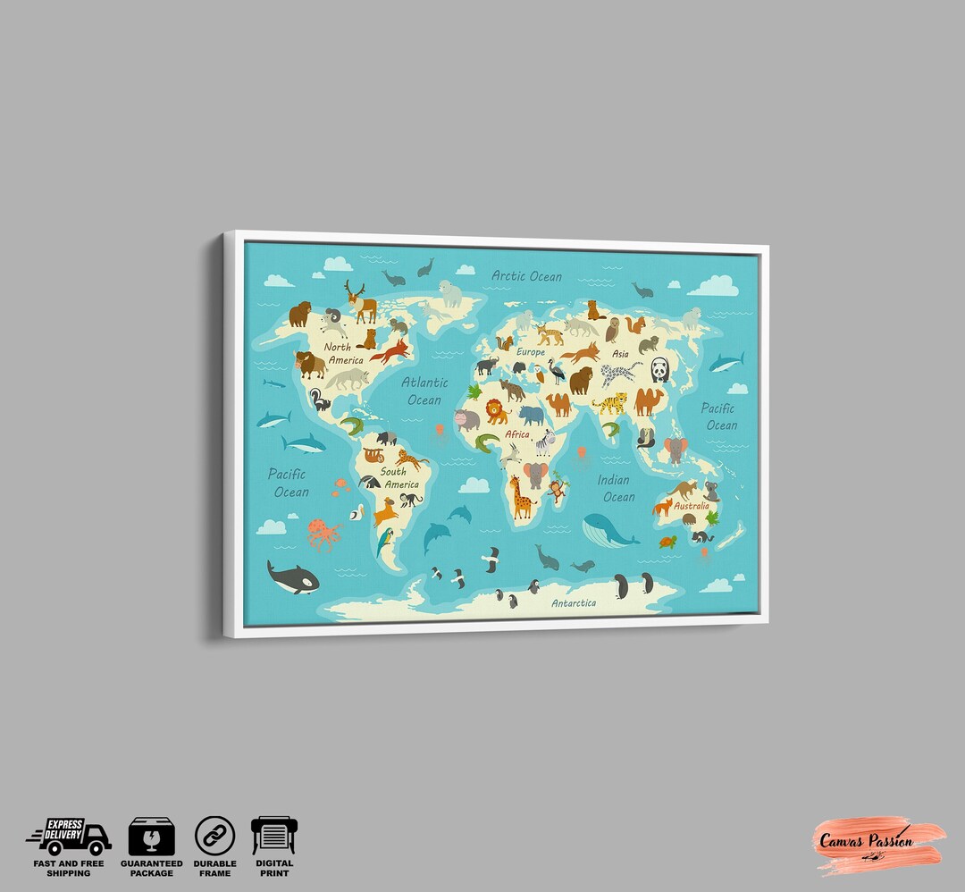 World Map Educational Kids Room Wall Decor, Instructive World ...