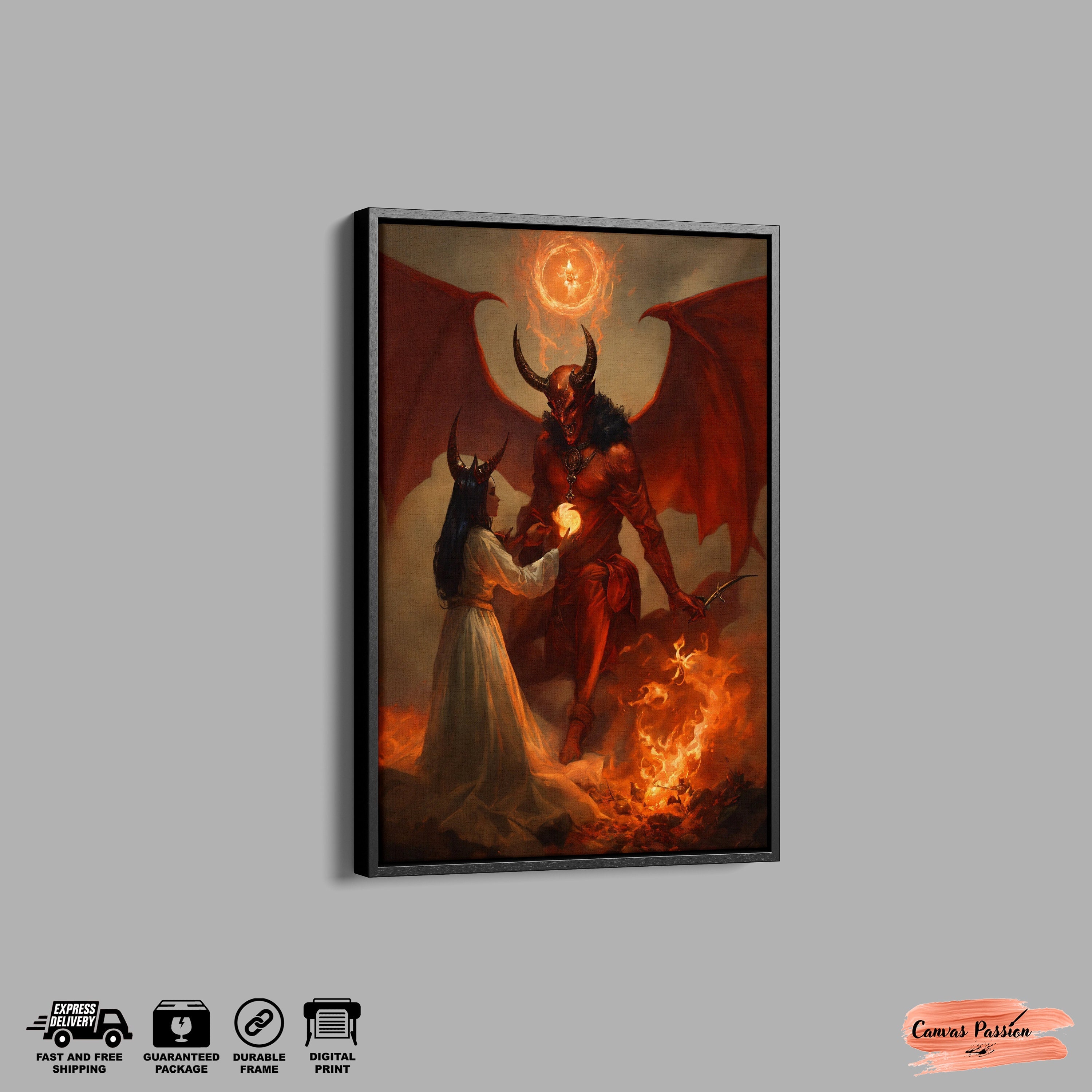 Devil and Angel Agreement Canvas, Dark Day Rumor Painting, Devil ...