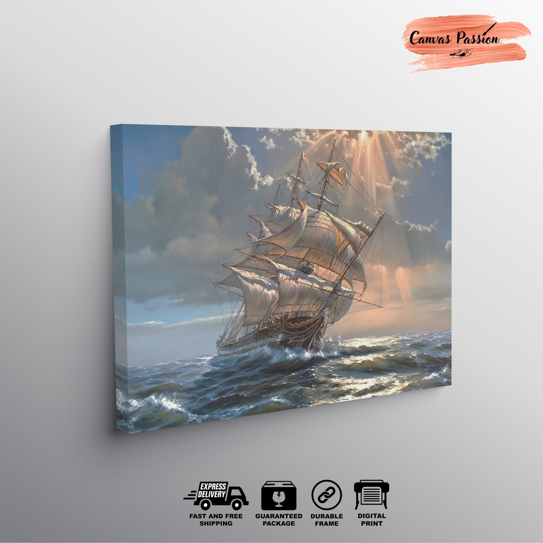Ship Canvas Painting, Pirate Ship Painting, Ship Canvas Decor, Sea ...