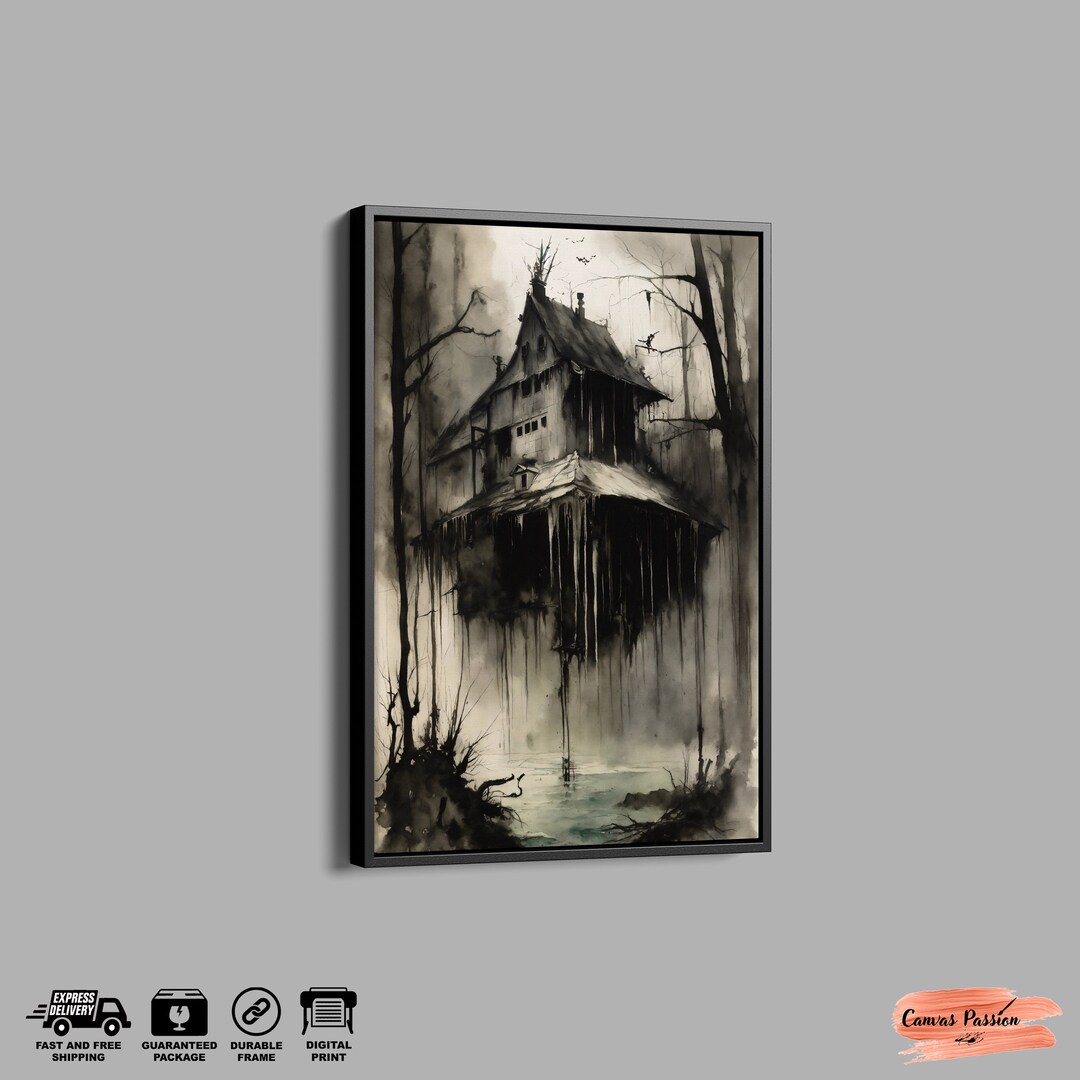 Darkness Surreal Panting Canvas, Stephen Gammell Style Poster, Dark ...