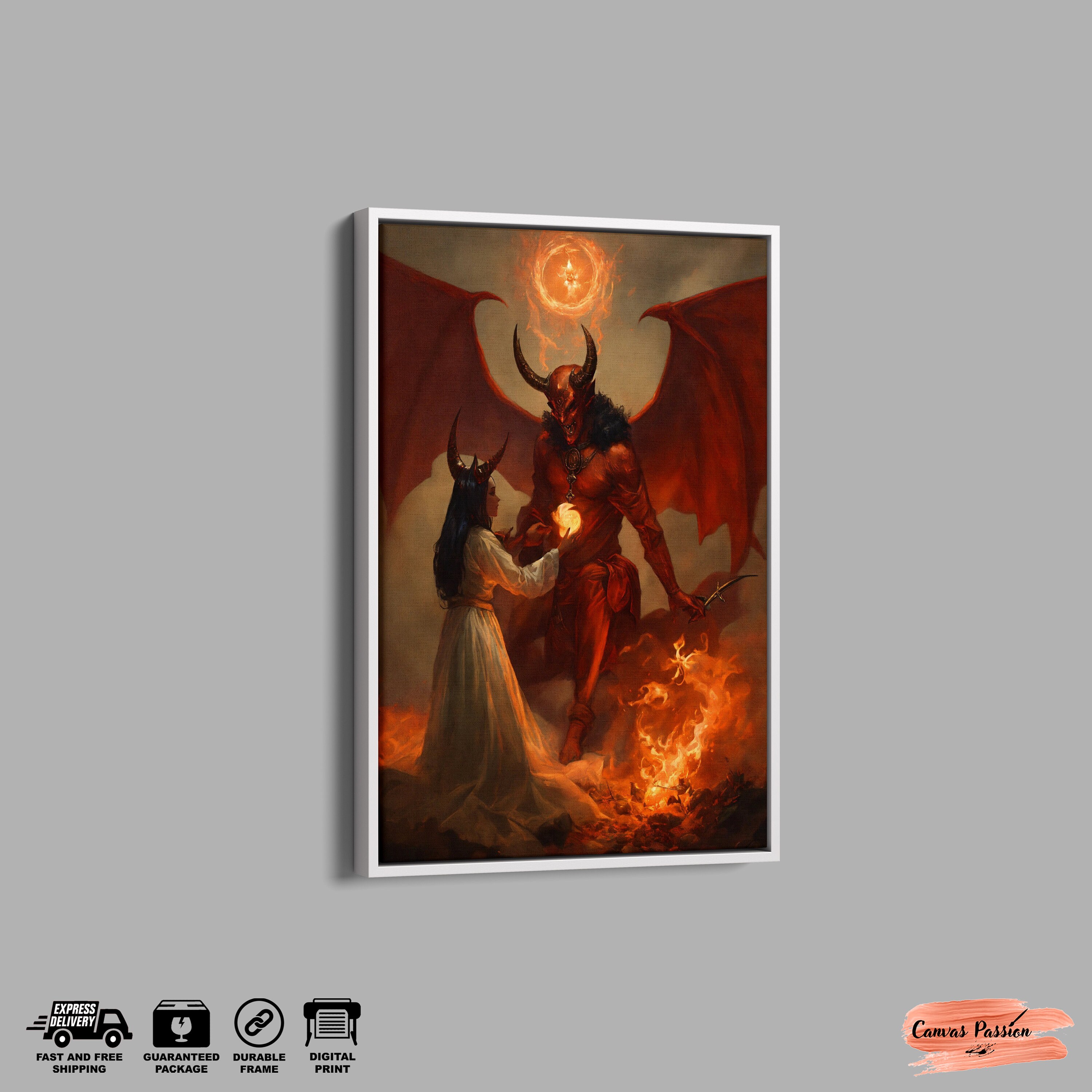 Devil and Angel Agreement Canvas, Dark Day Rumor Painting, Devil ...