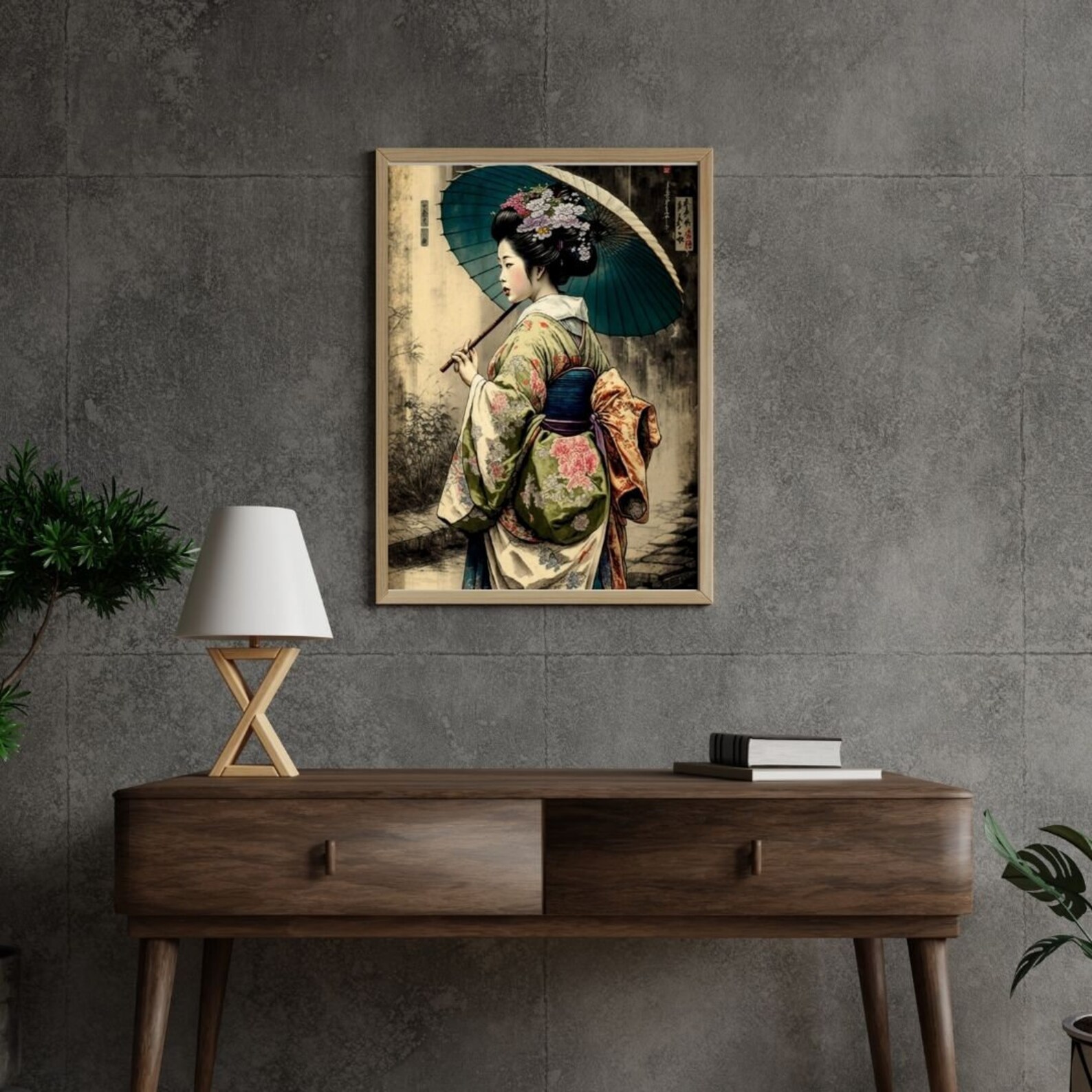 Edo Period Japanese Geisha Walking Japanese Print Line Art Japanese Art ...