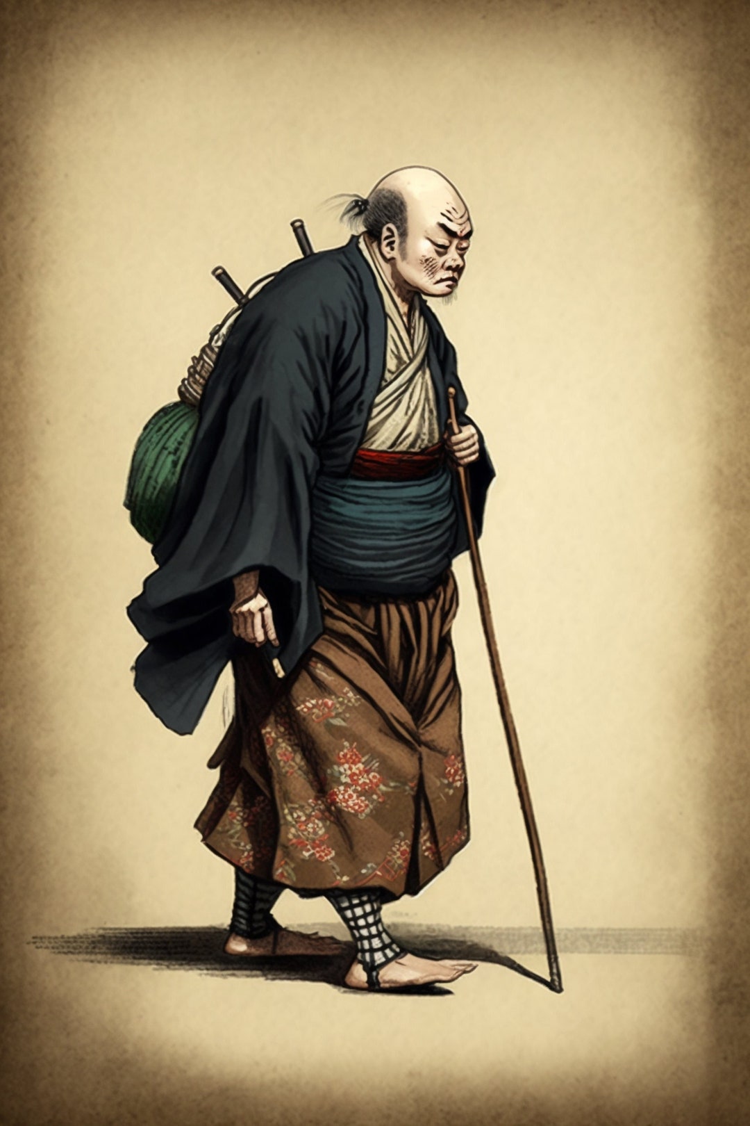 Japanese Man Edo Period Japanese Print Line Art Japanese Art, Woodblock ...