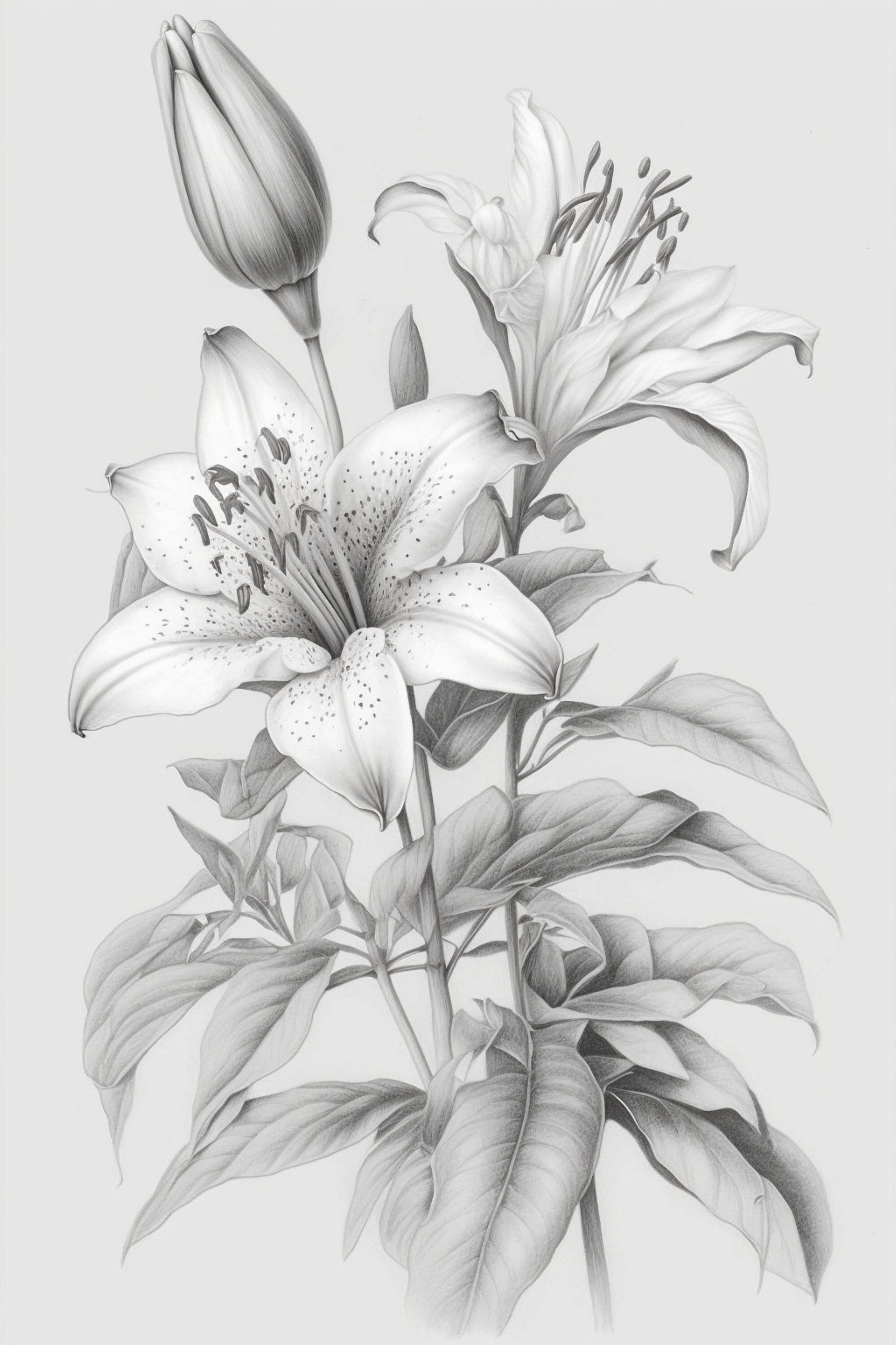Lily Flowers, Pencil Sketch, Botanical Art, Floral, Fine Art, Nature ...