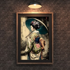 Edo Period Japanese Geisha Walking Japanese Print Line Art Japanese Art ...