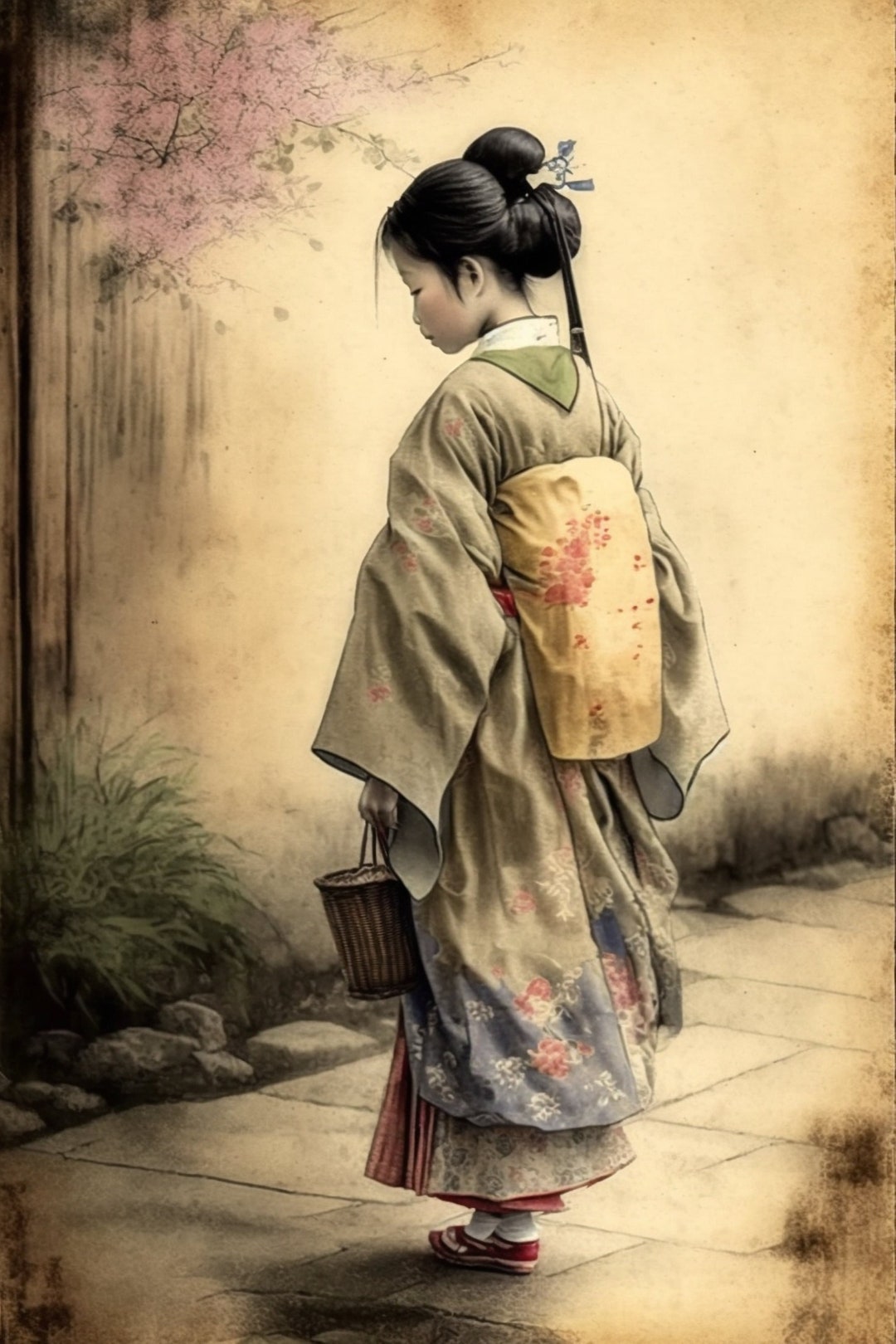 Edo Period Japanese Girl Walking Japanese Print Line Art Japanese Art ...