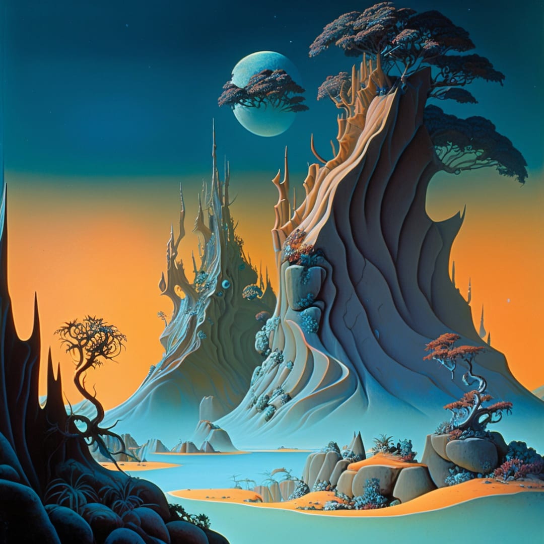Fantastical, Otherworldly Landscape in the Style of Roger Dean, Alien ...