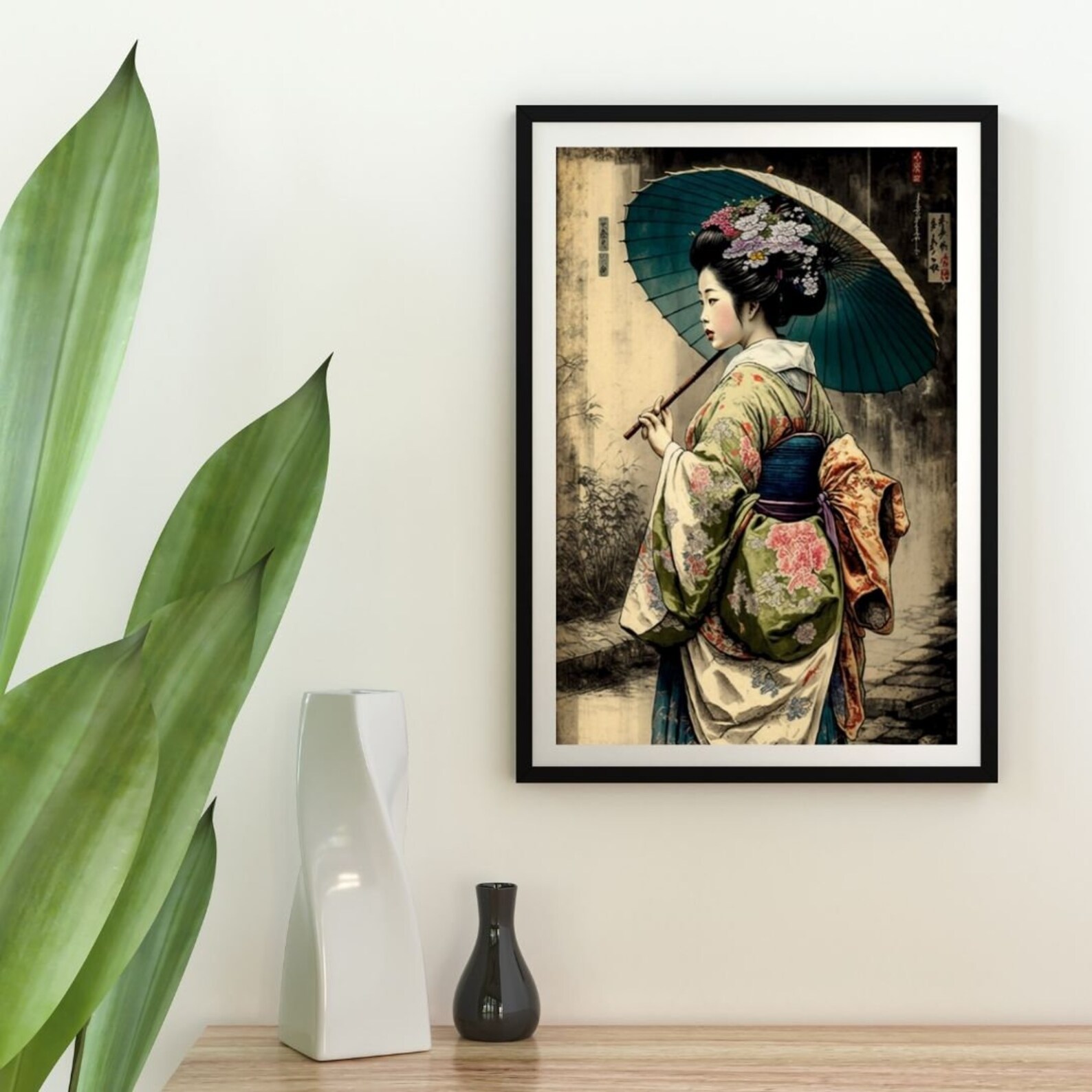 Edo Period Japanese Geisha Walking Japanese Print Line Art Japanese Art ...