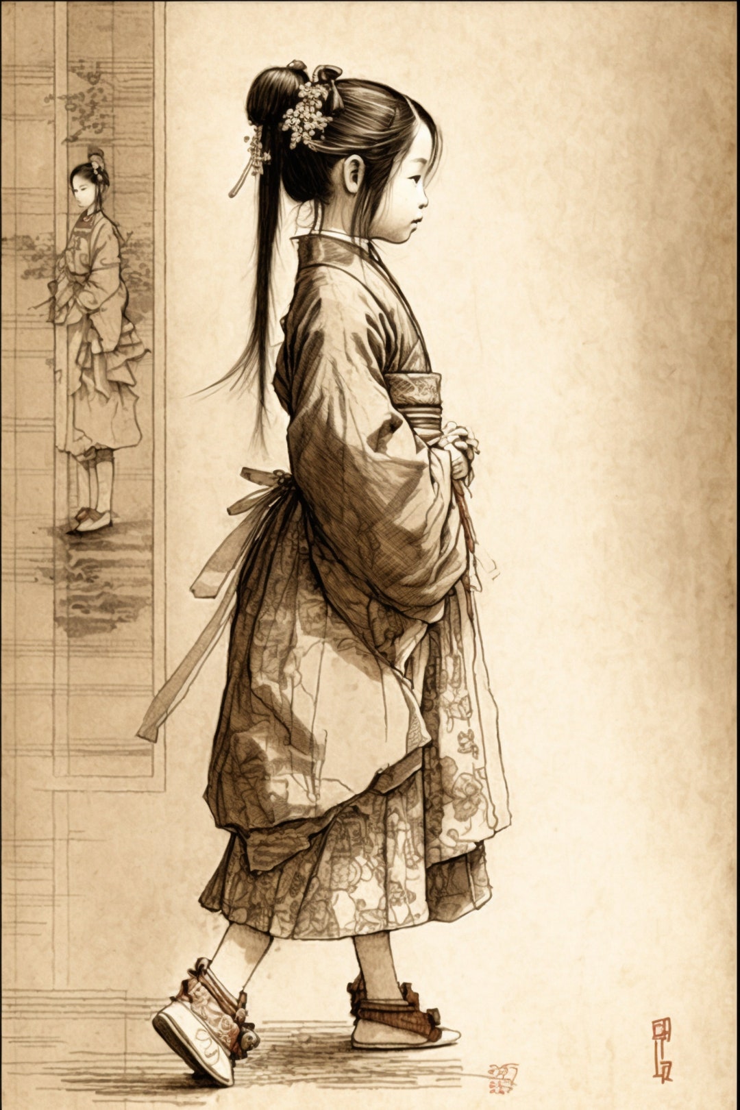 Japanese Girl Edo Period Japanese Print Line Art Japanese Art Girl Woodblock Print Ukiyo E