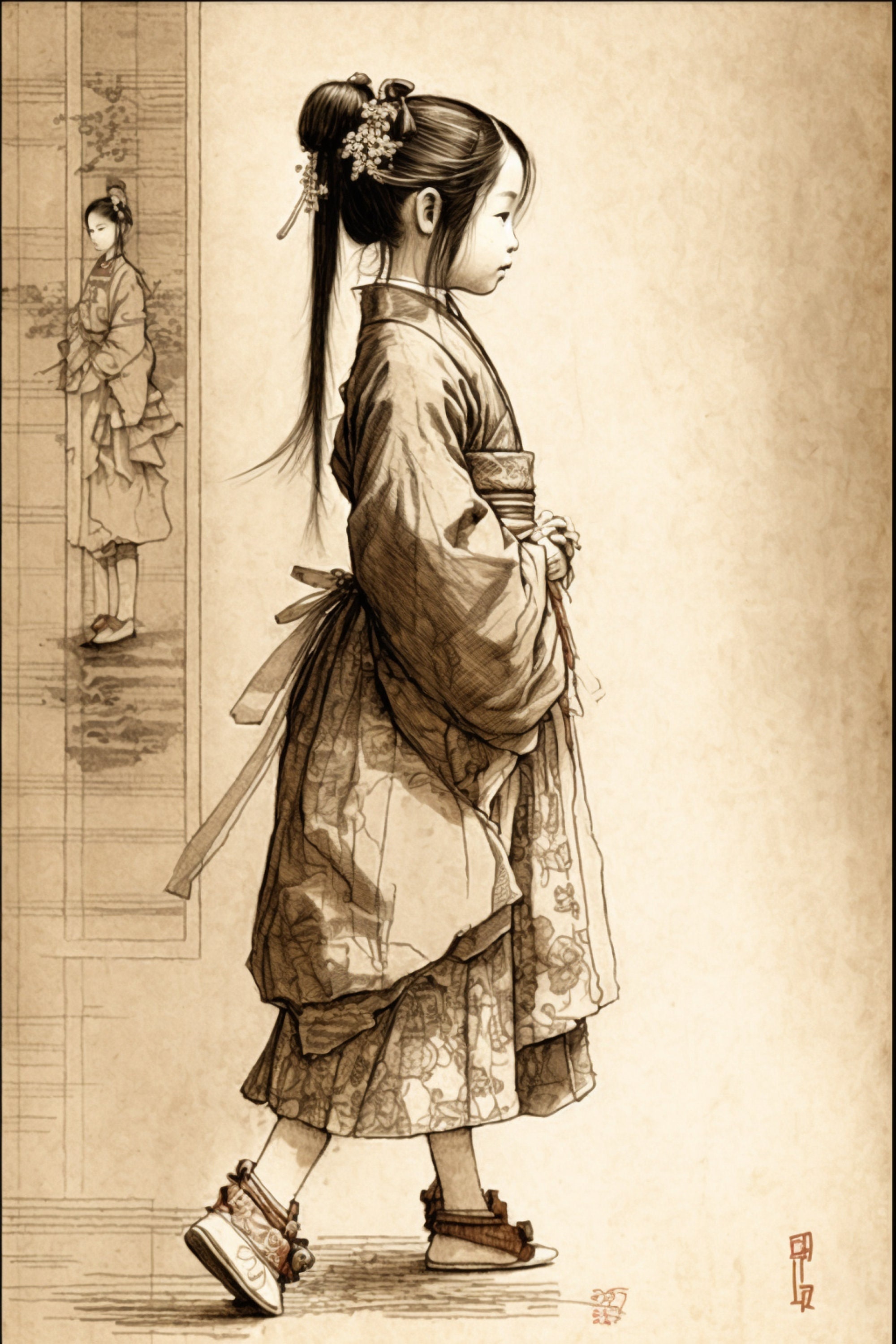 Japanese Girl Edo Period Japanese Print Line Art Japanese Art Girl Woodblock Print Ukiyo E