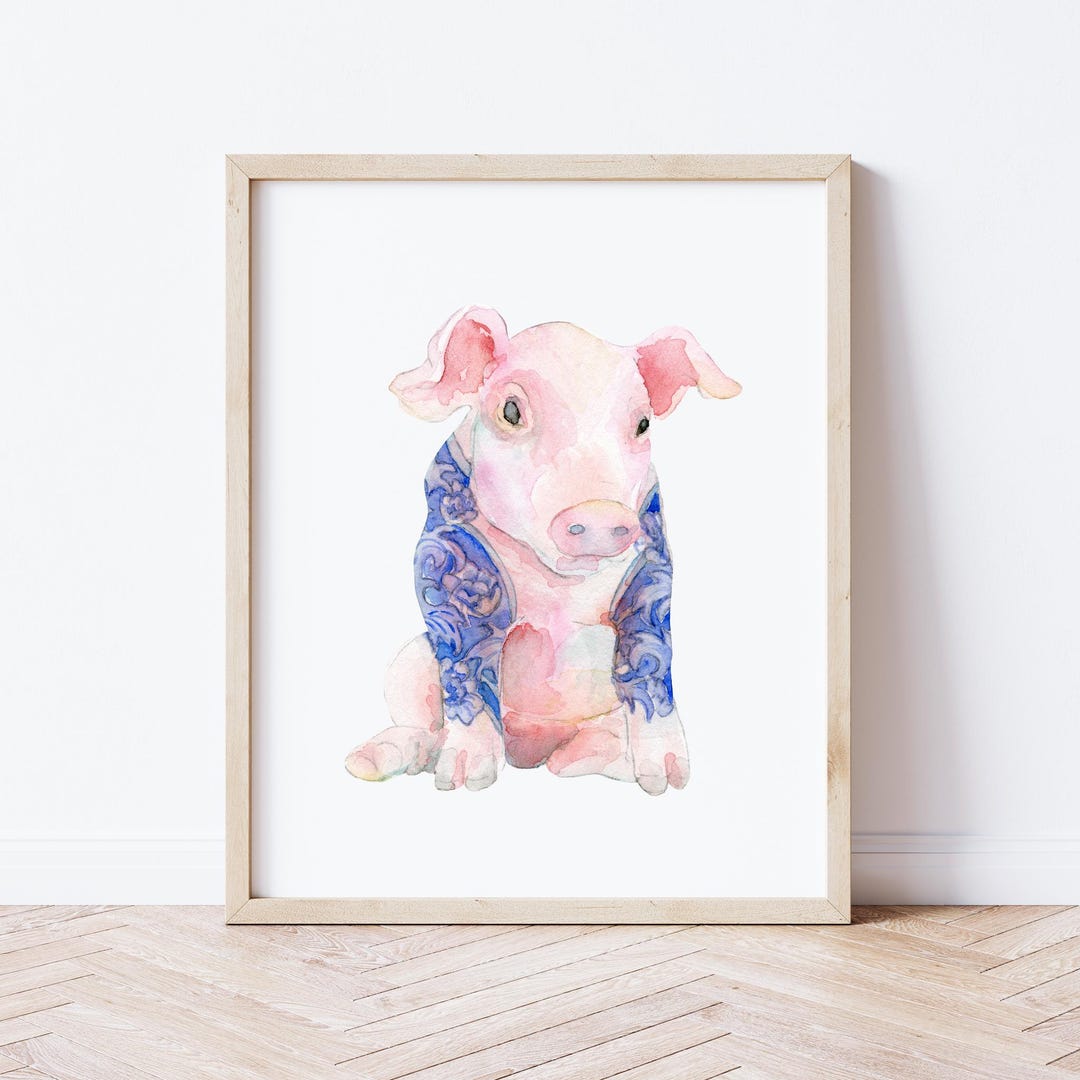 Tattooed Piglet Nursery Art Print, Cute Pig Artwork, Baby Piglet ...