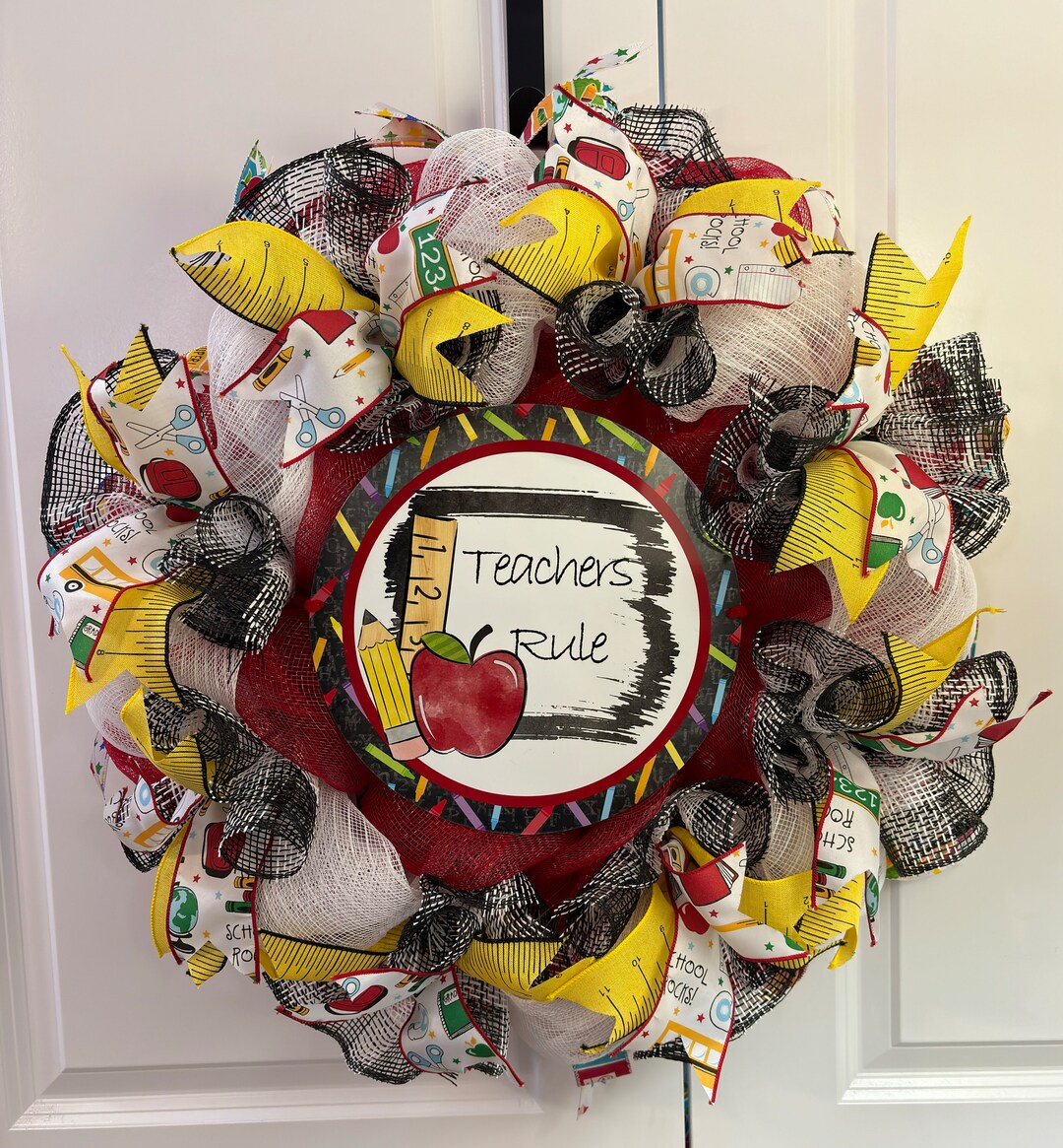 Teachers Rule Deco Mesh Wreath, Classroom Decor, Schoolhouse Theme - Etsy